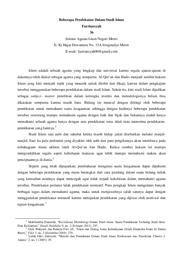 (PDF) Beberapa Pendekatan Dalam Studi Islam