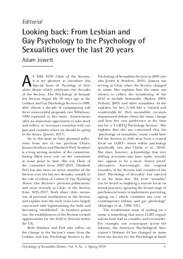 (PDF) Looking back: From Lesbian and Gay Psychology to the Psychology ...
