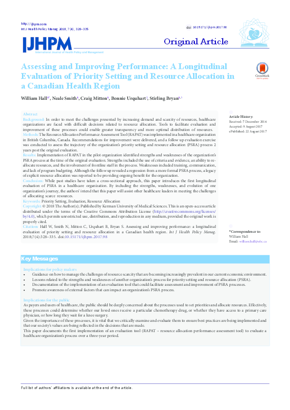 (PDF) Assessing and Improving Performance: A Longitudinal Evaluation of Priority Setting and ...