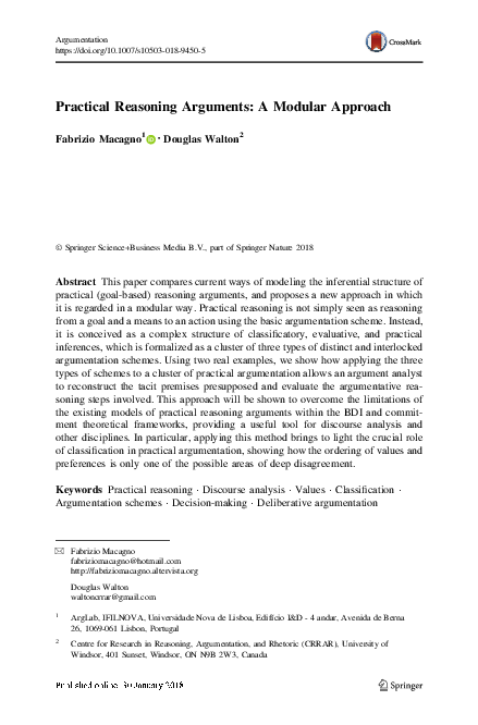 Pdf Practical Reasoning Arguments A Modular Approach