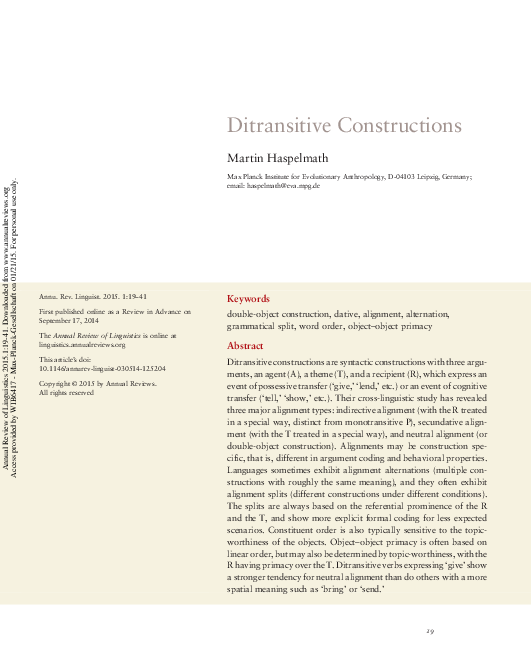 (PDF) Ditransitive constructions (2015)