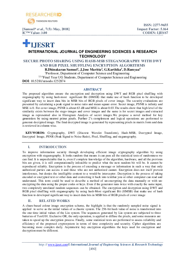 Pdf Secure Photo Sharing Using Hash Msb Steganography With Dwt And Rgb Pixel Shuffling