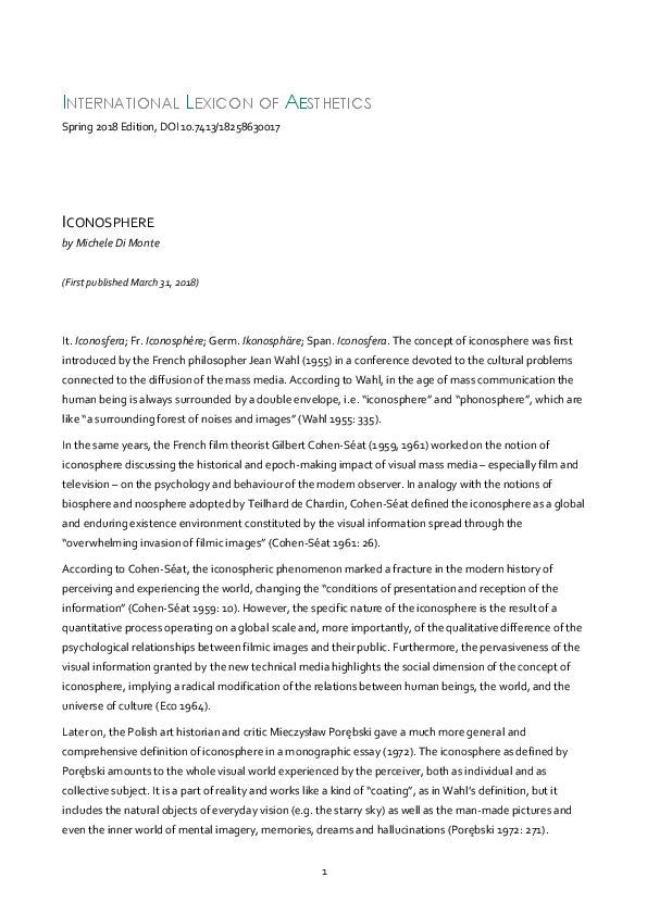 (PDF) Iconosphere (International Lexicon of Aesthetics)