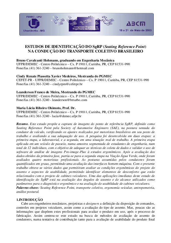 (PDF) ESTUDOS DE IDENTIFICAÇÃO DO SgRP (Seating Reference Point) NA ...