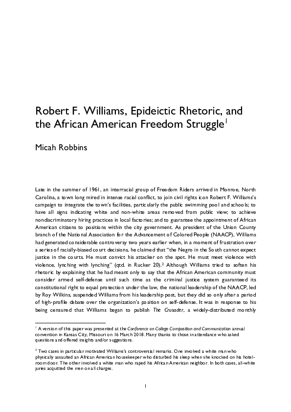 (PDF) Williams and Epideictic Rhetoric in Civil Rights