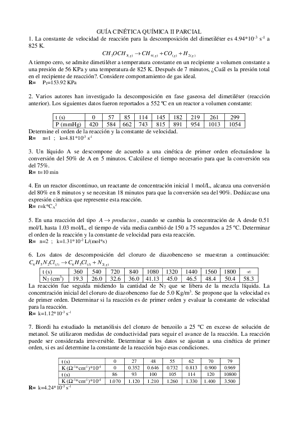 (PDF) GUÍA CINÉTICA QUÍMICA II PARCIAL