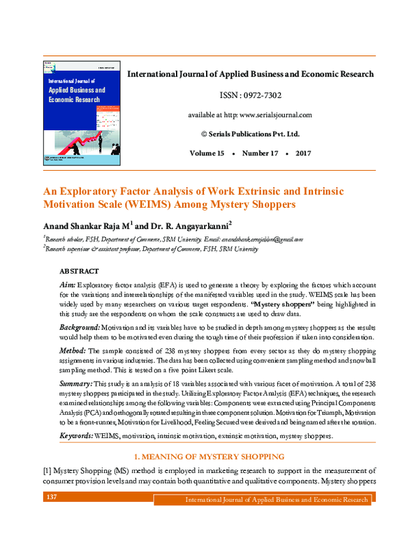 (PDF) An Exploratory Factor Analysis of Work Extrinsic and Intrinsic ...