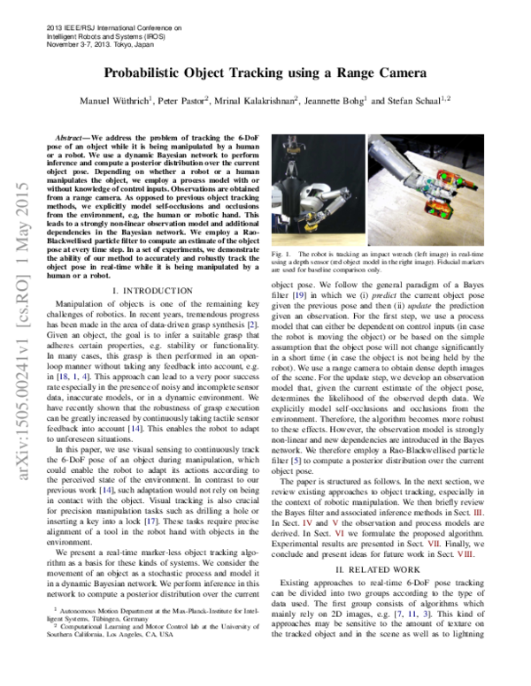 (PDF) Probabilistic Object Tracking using a Range Camera