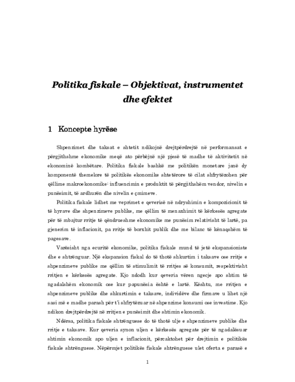 (PDF) Politika fiskale – Objektivat, instrumentet dhe efektet