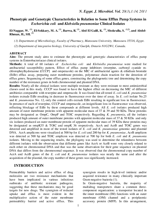 (PDF) Phenotypic and Genotypic Characteristics in Relation to Some Efflux Pump Systems in ...
