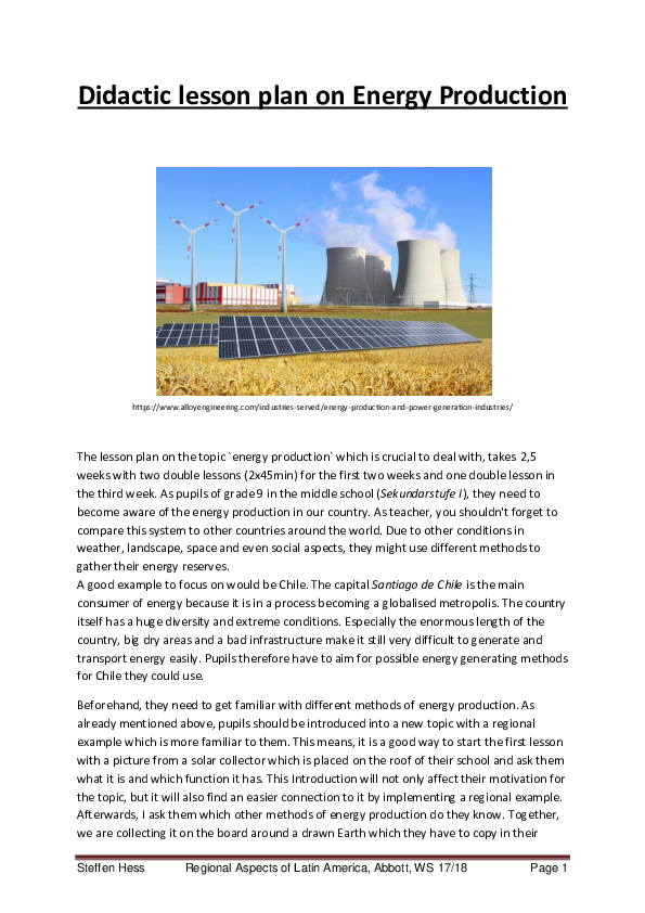 (DOC) Didactic lesson plan on Energy Production