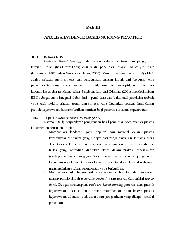 (DOC) BAB III ANALISA EVIDENCE BASED NURSING PRACTICE