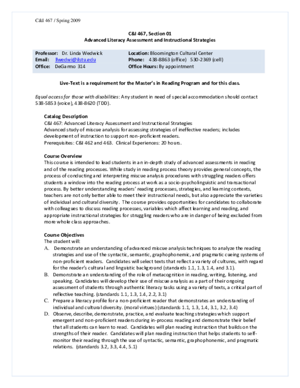 (PDF) C&I 467, Section 01 Advanced Literacy Assessment and ...