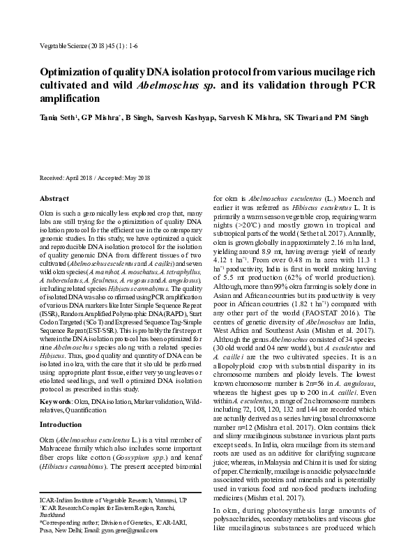 Pdf Optimization Of Quality Dna Isolation Protocol From Various
