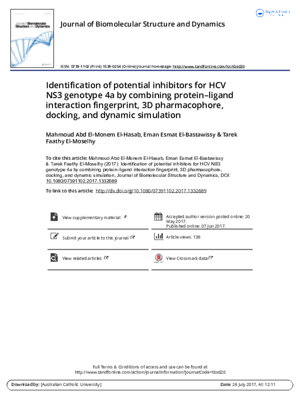 (PDF) Journal of Biomolecular Structure and Dynamics Identification of potential inhibitors for ...