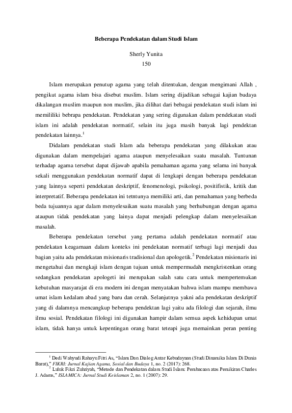 (PDF) Beberapa Pendekatan dalam Studi Islam | Sherly yunita - Academia.edu