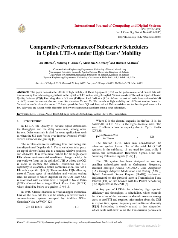Pdf Comparative Performanceof Subcarrier Schedulers In Uplink Lte A