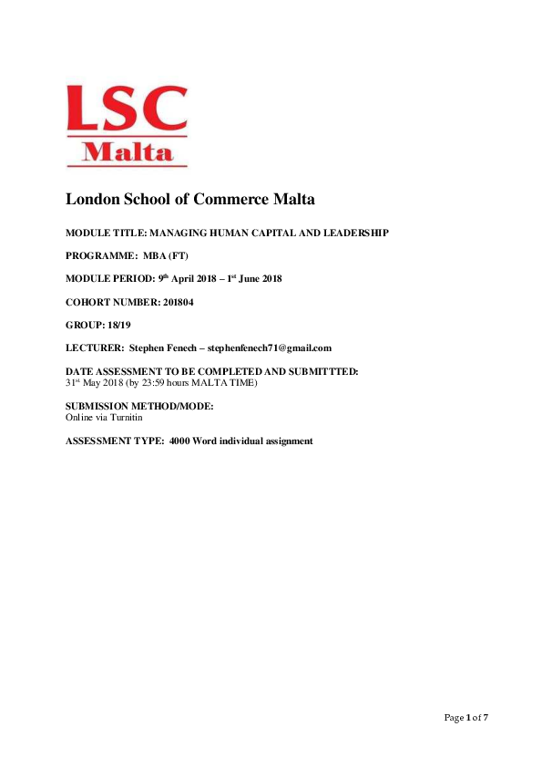 (PDF) London School of Commerce Malta MODULE TITLE: MANAGING HUMAN ...