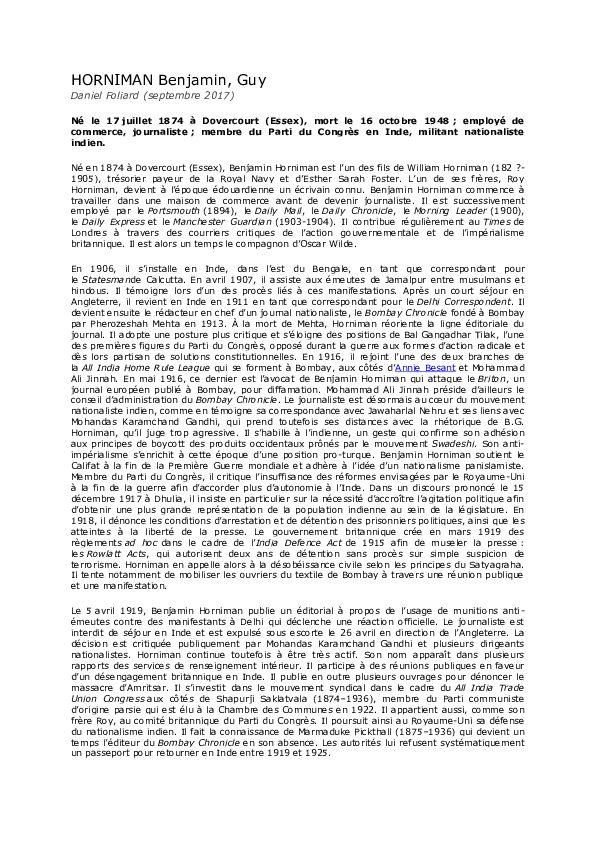 (PDF) HORNIMAN Benjamin, Guy/ Notice biographique/ Biographical notice