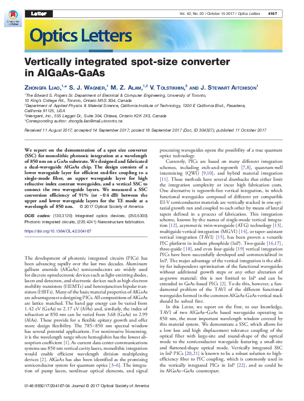 (PDF) Vertically integrated spot-size converter in AlGaAs-GaAs