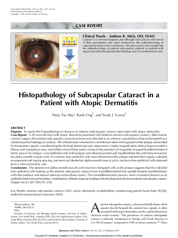 (PDF) Histopathology of Subcapsular Cataract in a Patient with Atopic ...