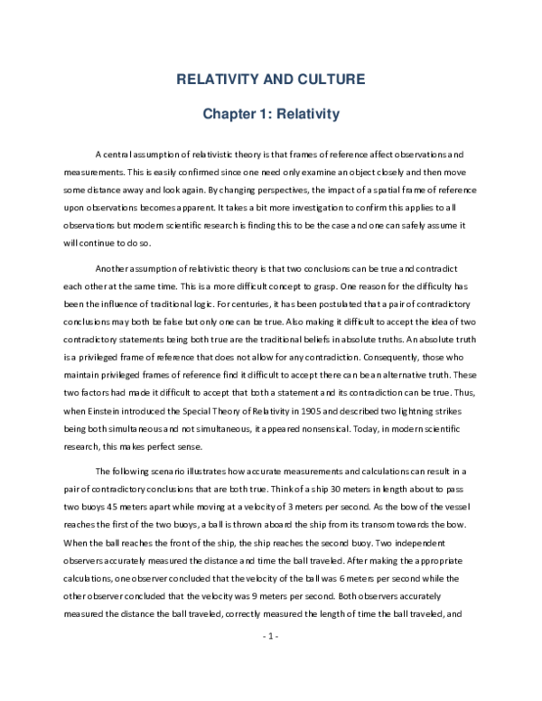 (PDF) RELATIVITY AND CULTURE Chapter 1: Relativity