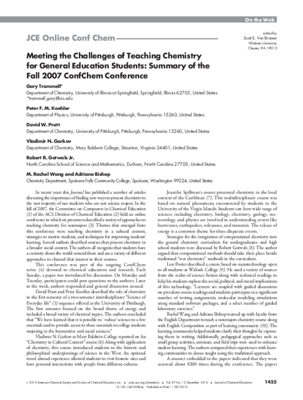 (PDF) Meeting the Challenges of Teaching Chemistry for General ...