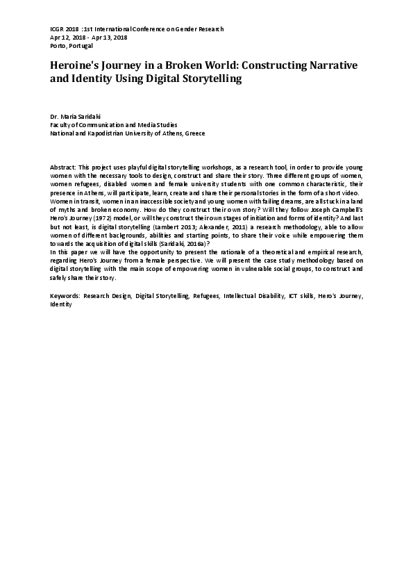 (PDF) Heroine's Journey in a Broken World: Constructing Narrative and Identity Using Digital ...