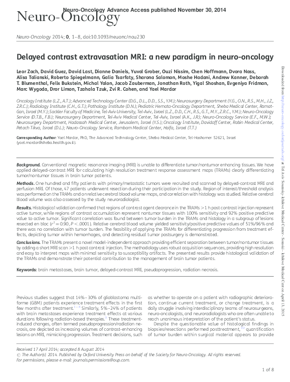 (PDF) Delayed contrast extravasation MRI: a new paradigm in neuro-oncology