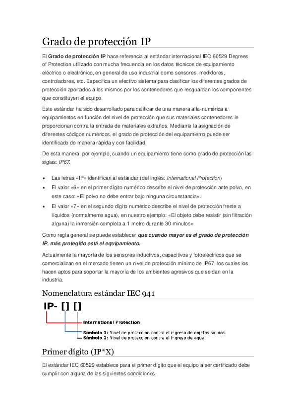 (DOC) Grado de protección IP