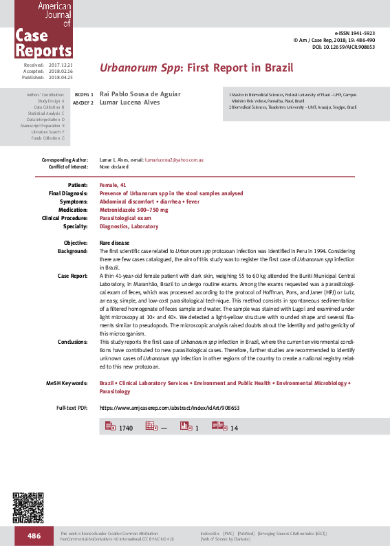 (PDF) Urbanorum spp: first report in Brazil | Lumar Alves - Academia.edu