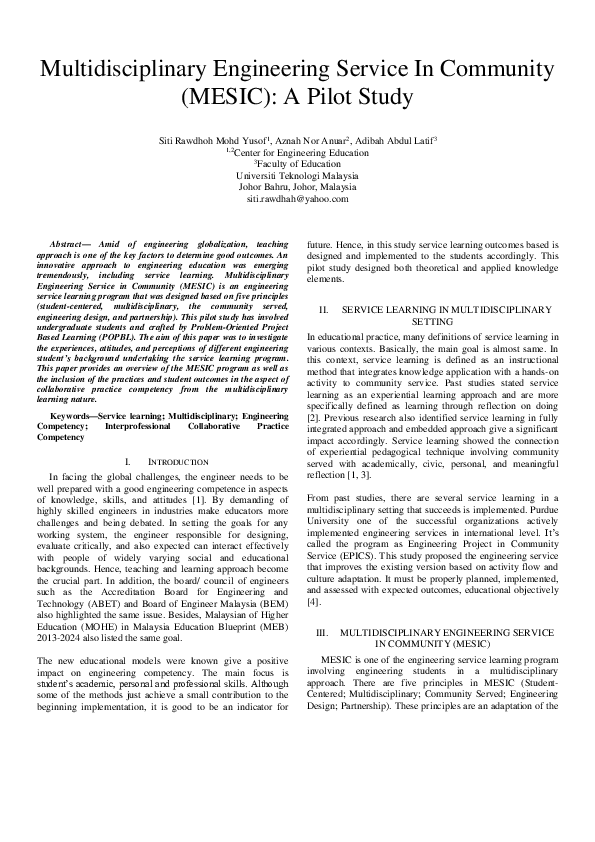 (PDF) Multidisciplinary Engineering Service In Community (MESIC): A ...