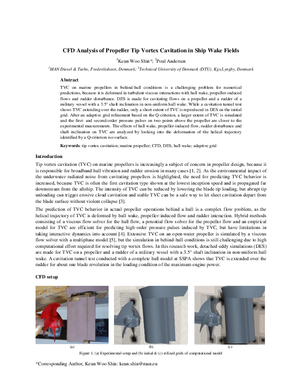(PDF) CFD Analysis of Propeller Tip Vortex Cavitation in Ship Wake Fields