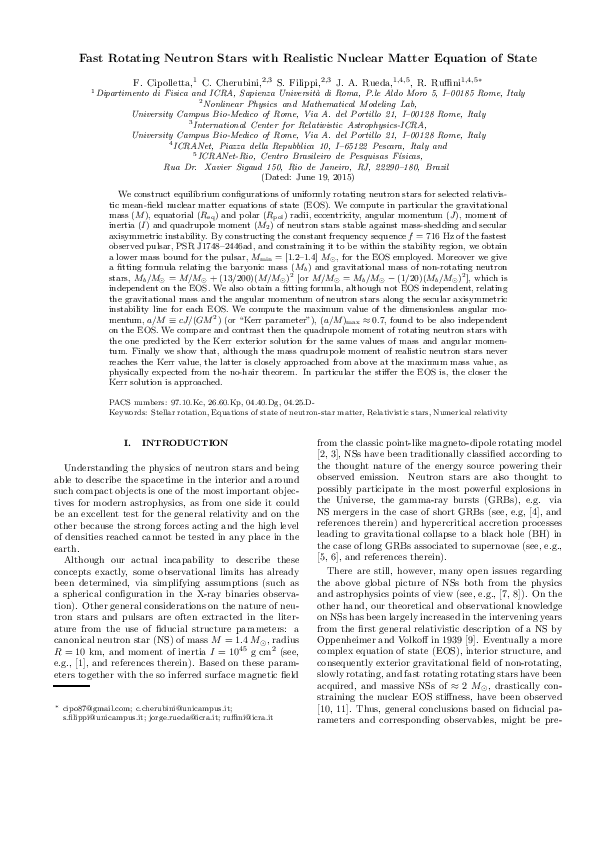 Pdf Fast Rotating Neutron Stars With Realistic Nuclear Matter Equation Of State