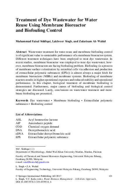(PDF) Treatment of Dye Wastewater for Water Reuse Using Membrane ...