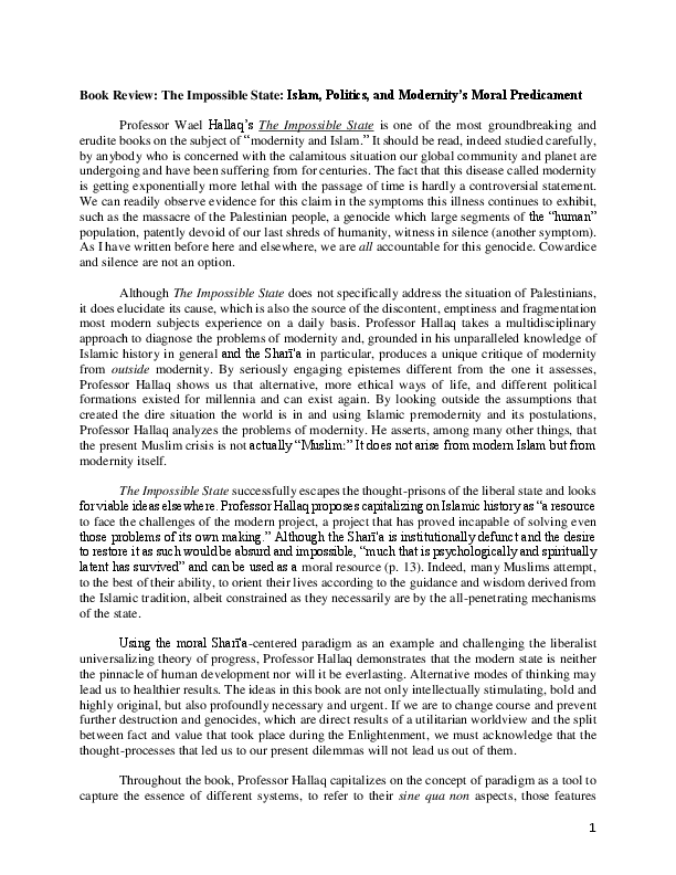 (DOC) Book Review: The Impossible State: Islam, Politics, and Modernity ...