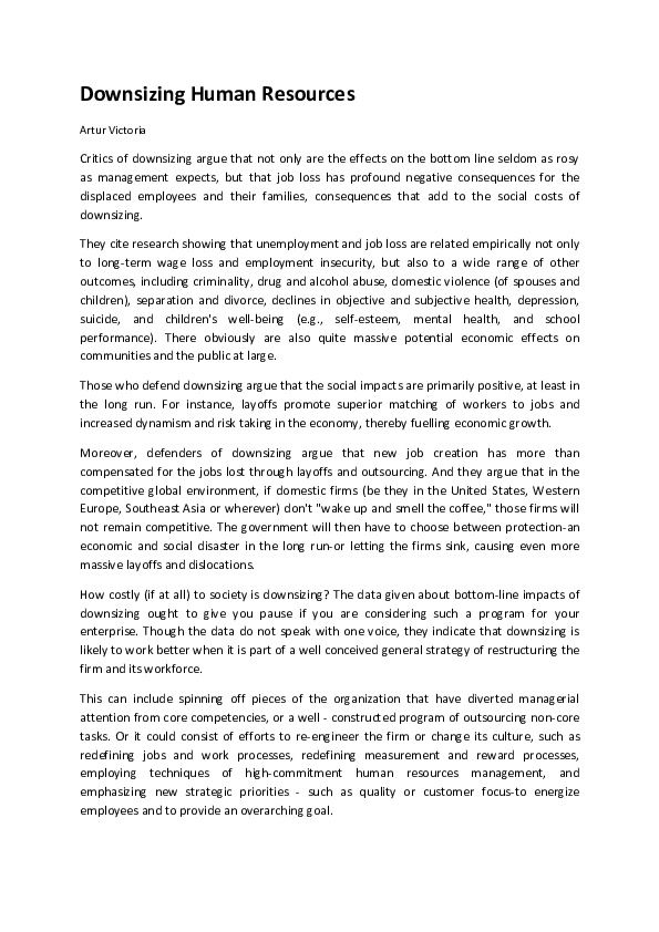 (PDF) Impacts of Downsizing on Society and Employees