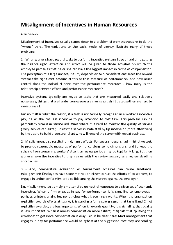 (PDF) Misalignment of Incentives in Human Resources
