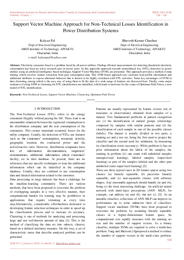 Pdf Support Vector Machine Approach For Non Technical Losses Identification In Power