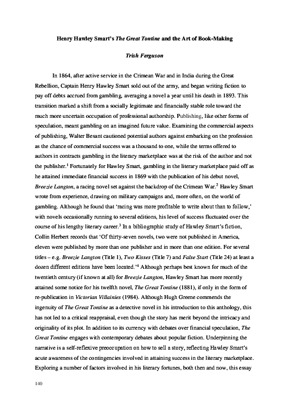 (DOC) Henry Hawley Smart's The Great Tontine and the Art of Book-making