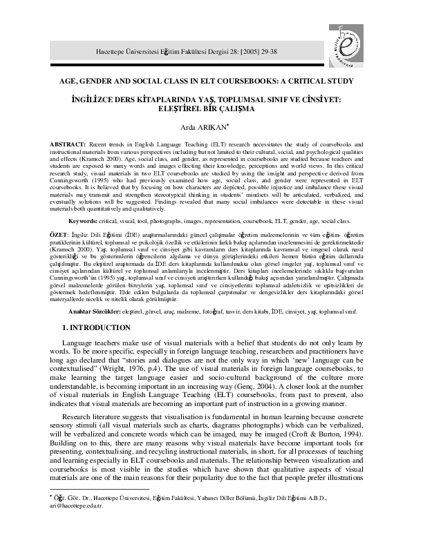(PDF) AGE, GENDER AND SOCIAL CLASS IN ELT COURSEBOOKS: A CRITICAL STUDY