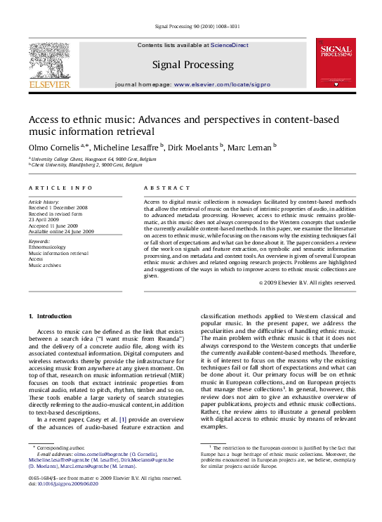 (PDF) Access to Ethnic Music: Advances and Perspectives In Content-Based Music Information Retrieval
