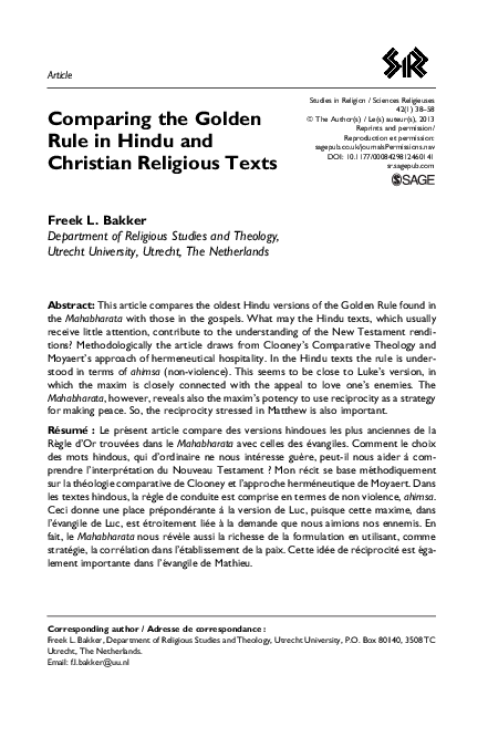 (PDF) Comparing the Golden Rule in Hindu and Christian Religious Texts