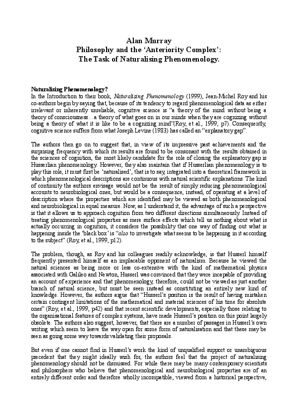 (DOC) Alan Murray Philosophy and the 'Anteriority Complex': The Project ...