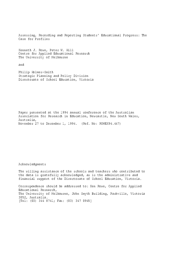 Assessing, recording and reporting students' educational progress: The ...