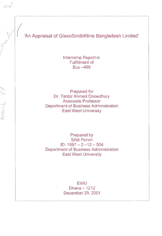 (PDF) IAn Appraisal of GlaxoSm,ithKI: ine Bang, ladesh Limited ...