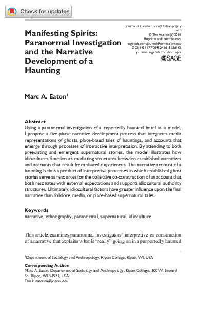 (PDF) Manifesting Spirits: Paranormal Investigation and the Narrative ...