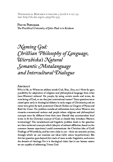 (PDF) Naming God: Christian Philosophy of Language, Wierzbicka’s ...