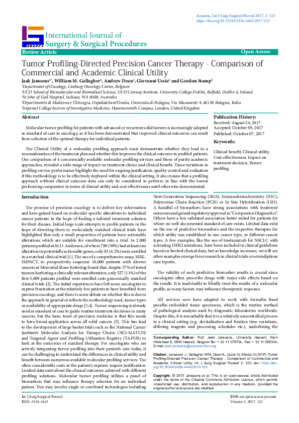 (PDF) Tumor Profiling-Directed Precision Cancer Therapy -Comparison of ...
