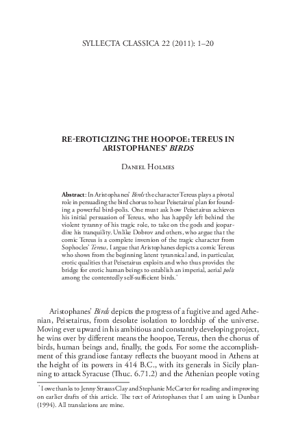(PDF) RE-EROTICIZING THE HOOPOE: TEREUS IN ARISTOPHANES' BIRDS